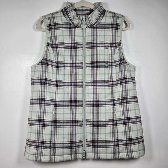 J. Jill | Jackets & Coats | J Jill Curved Hem White Jade Plaid Fleece ...